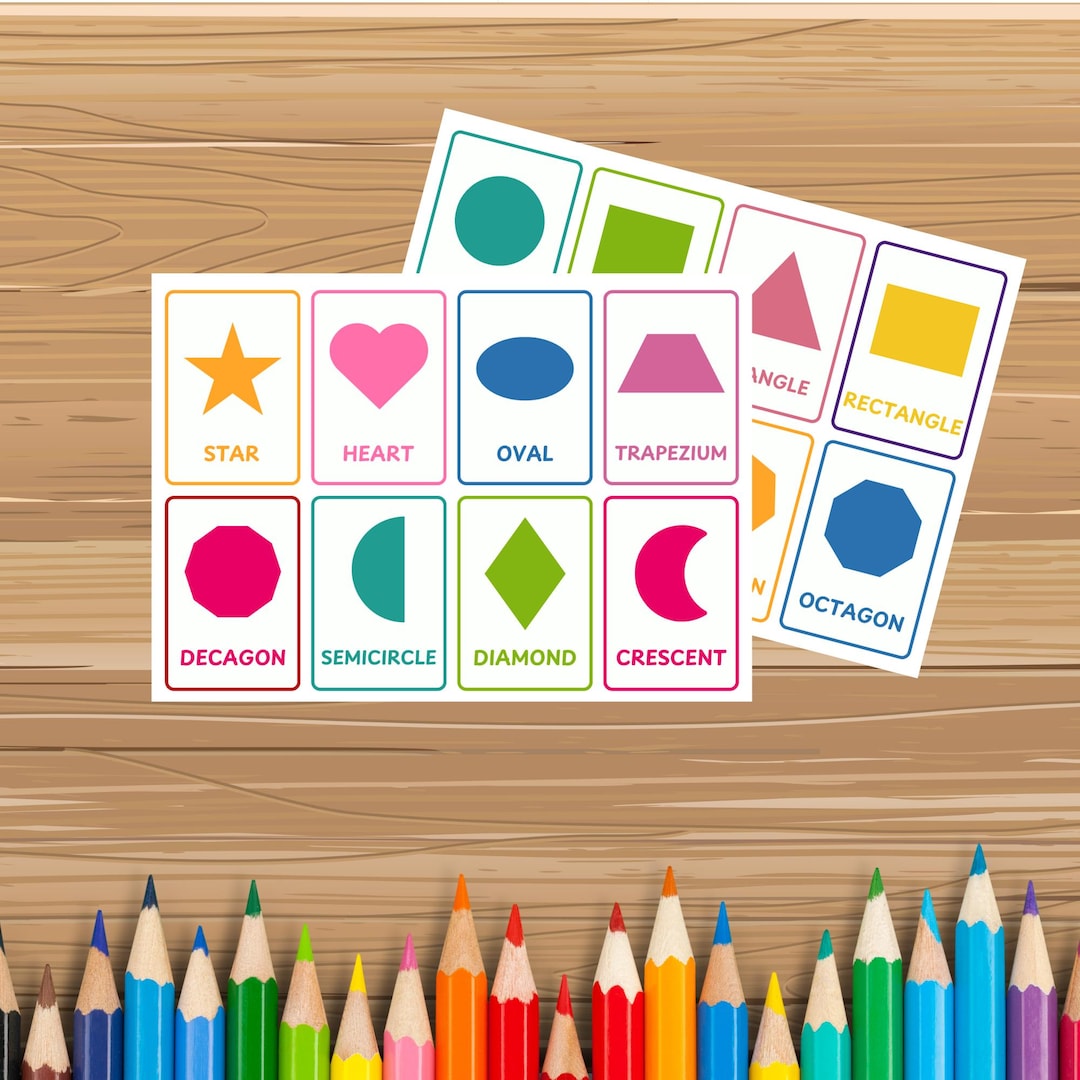 Colorful Geometric Shapes Flashcards for Learning - Etsy