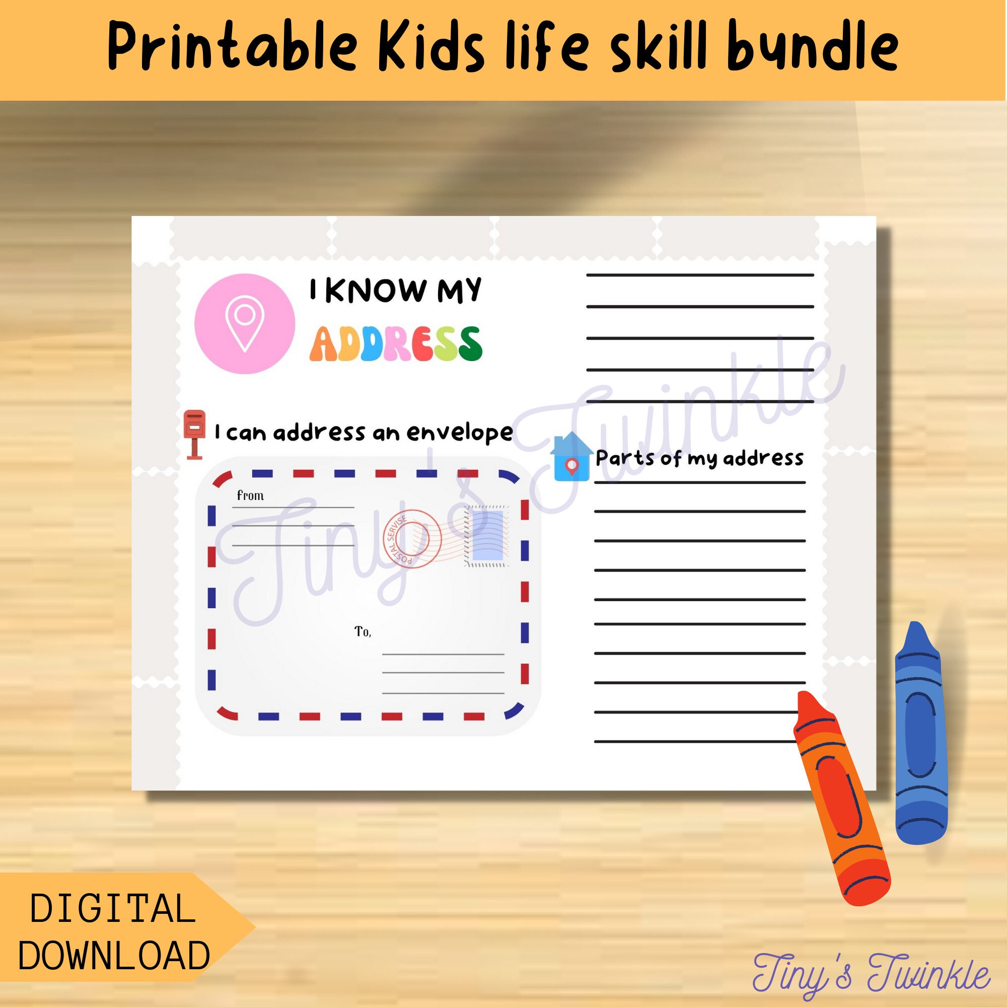 Kids Life Skill Printable Bundle, Learn to Tell Time, Phone Number Game ...