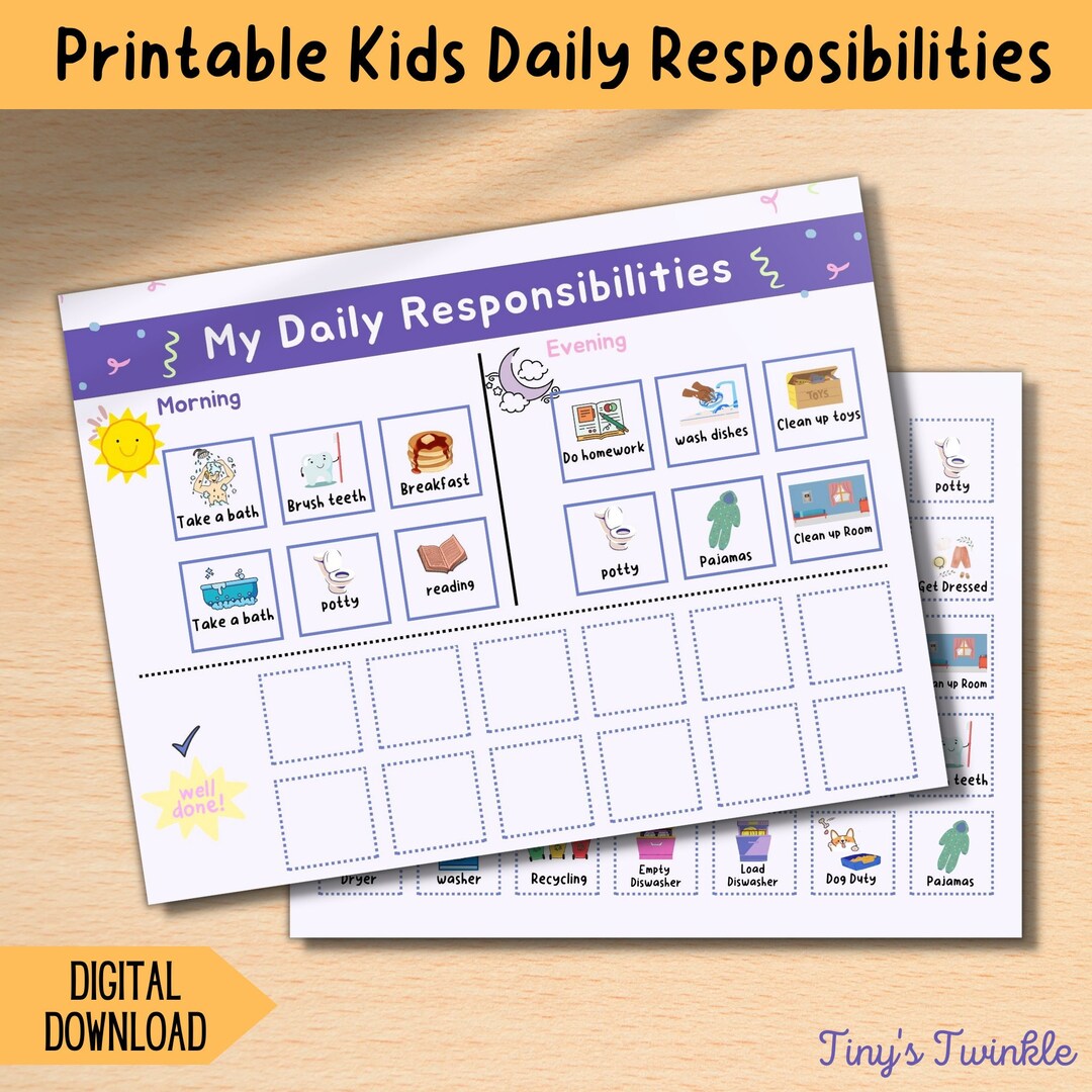 Kids Daily Responsibilities Chart, Printable Daily Responsibilities ...