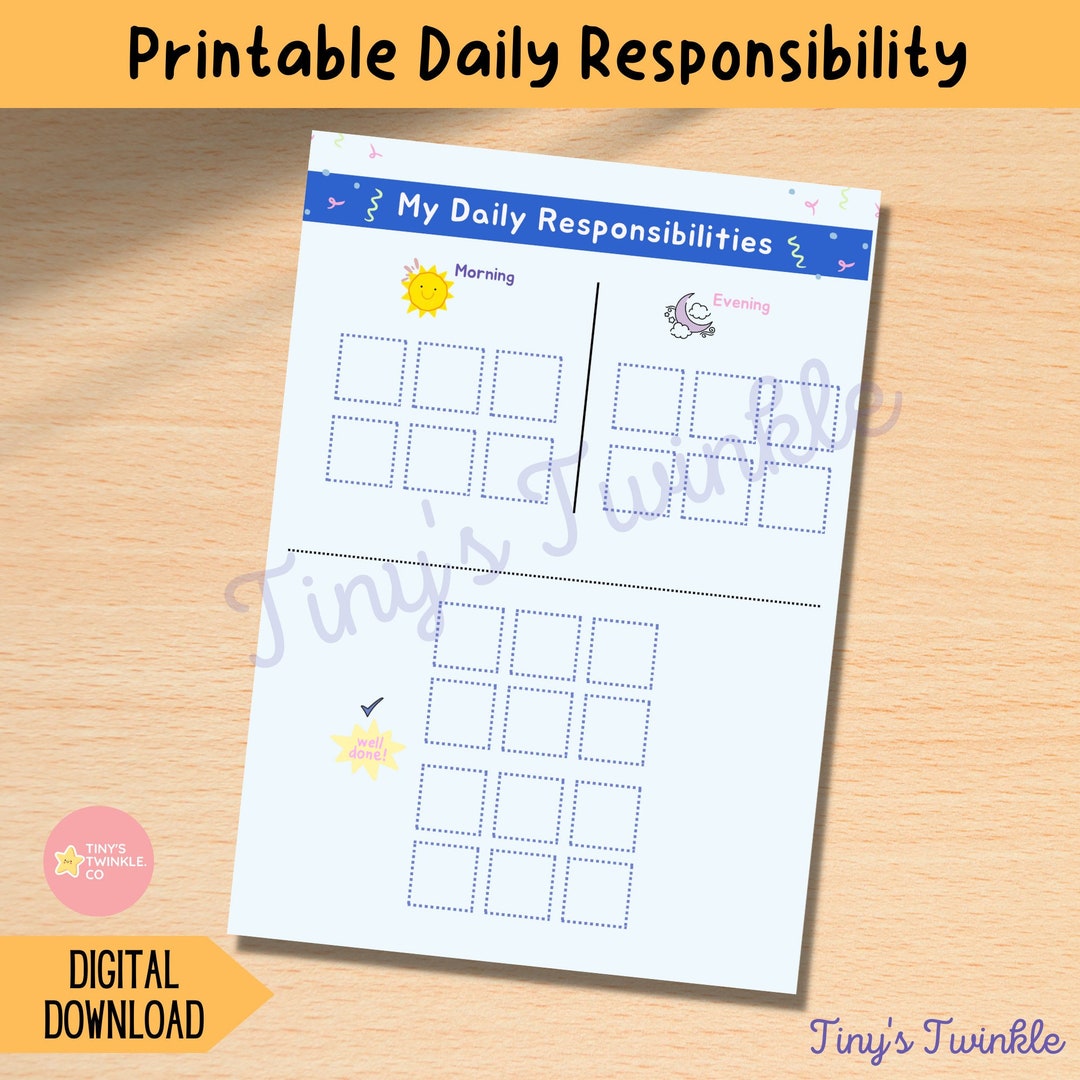 Kids Chore Chart, Kids Daily Responsibilities Chart, Printable ...