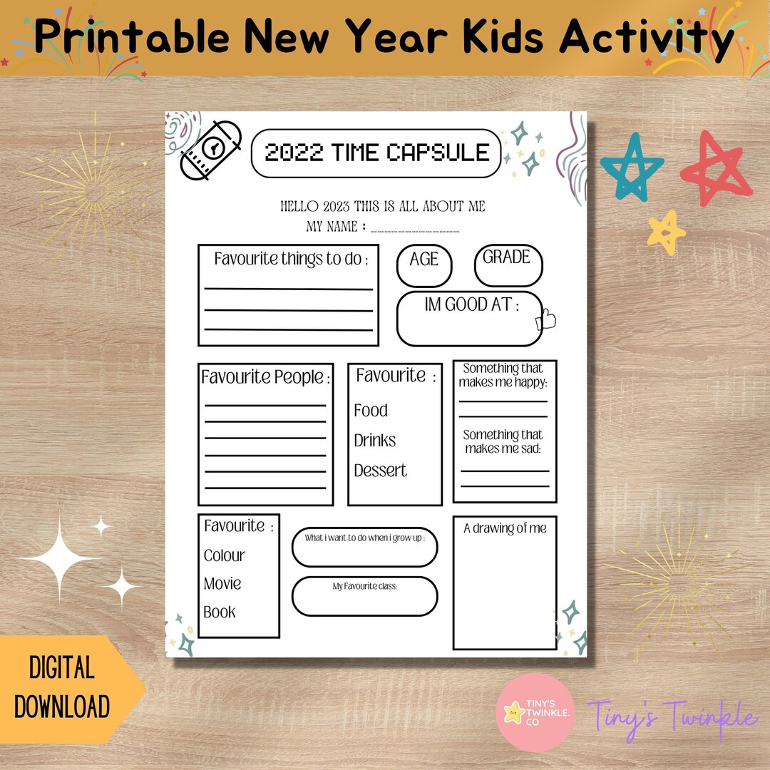 New Year’s Kids Activity Printable I Printable Time Capsule for Kids I ...