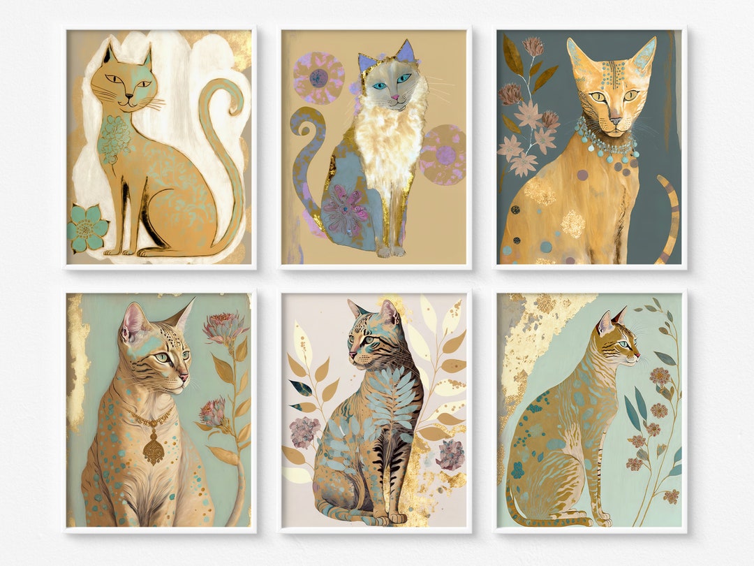 Boho Cat Collection 2, Beautiful Whimsical Cat, Wall Art Prints, Giclee ...