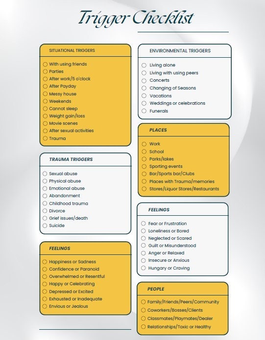 Trigger Check List Coping Check List - Etsy