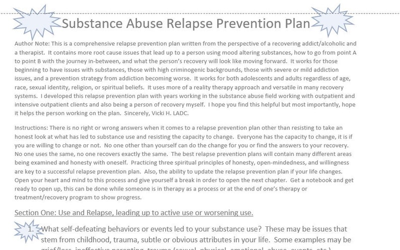 Substance Abuse Relapse Prevention Plan - Etsy