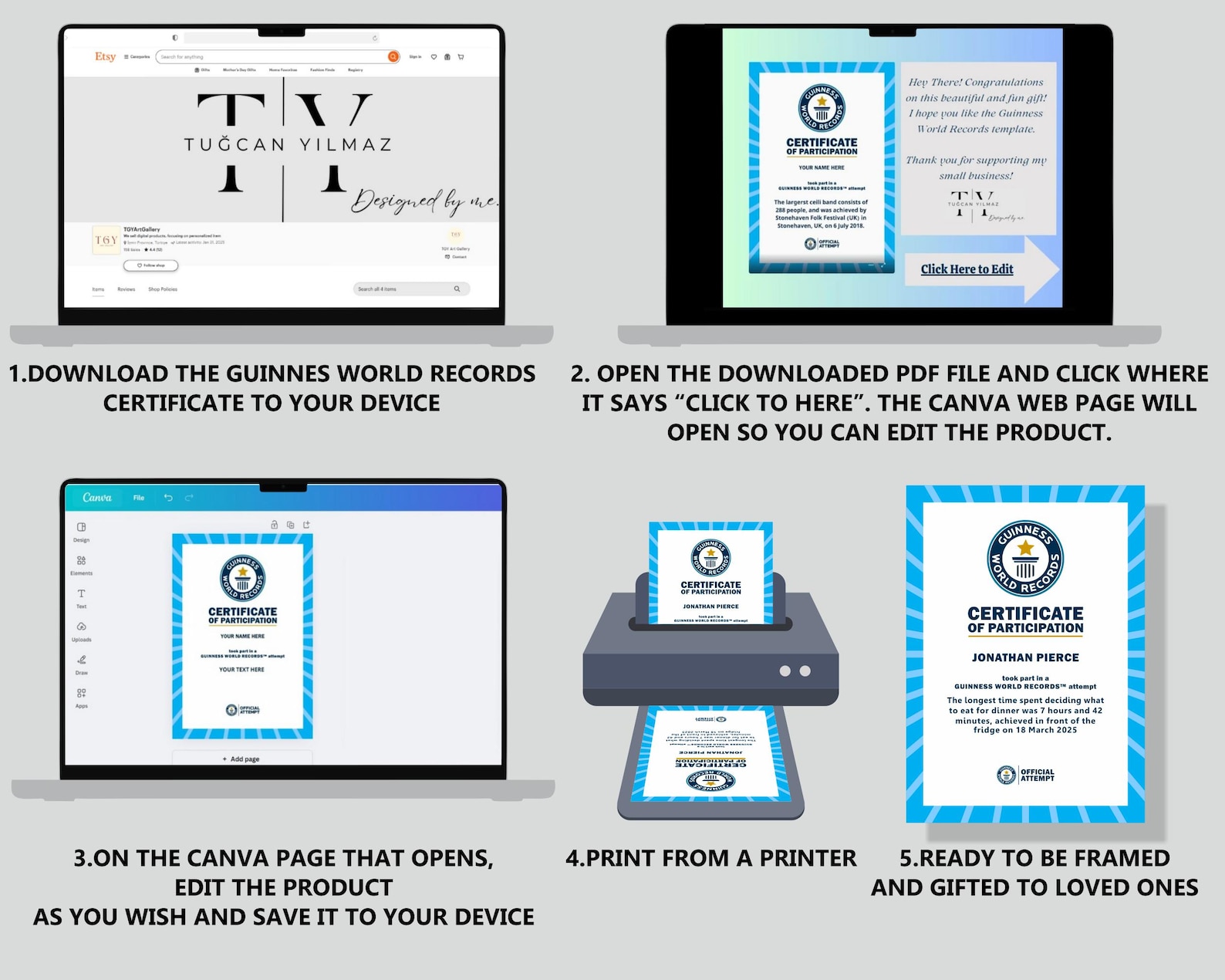 Editable Guinness World Record Certificate | Printable Digital Template ...