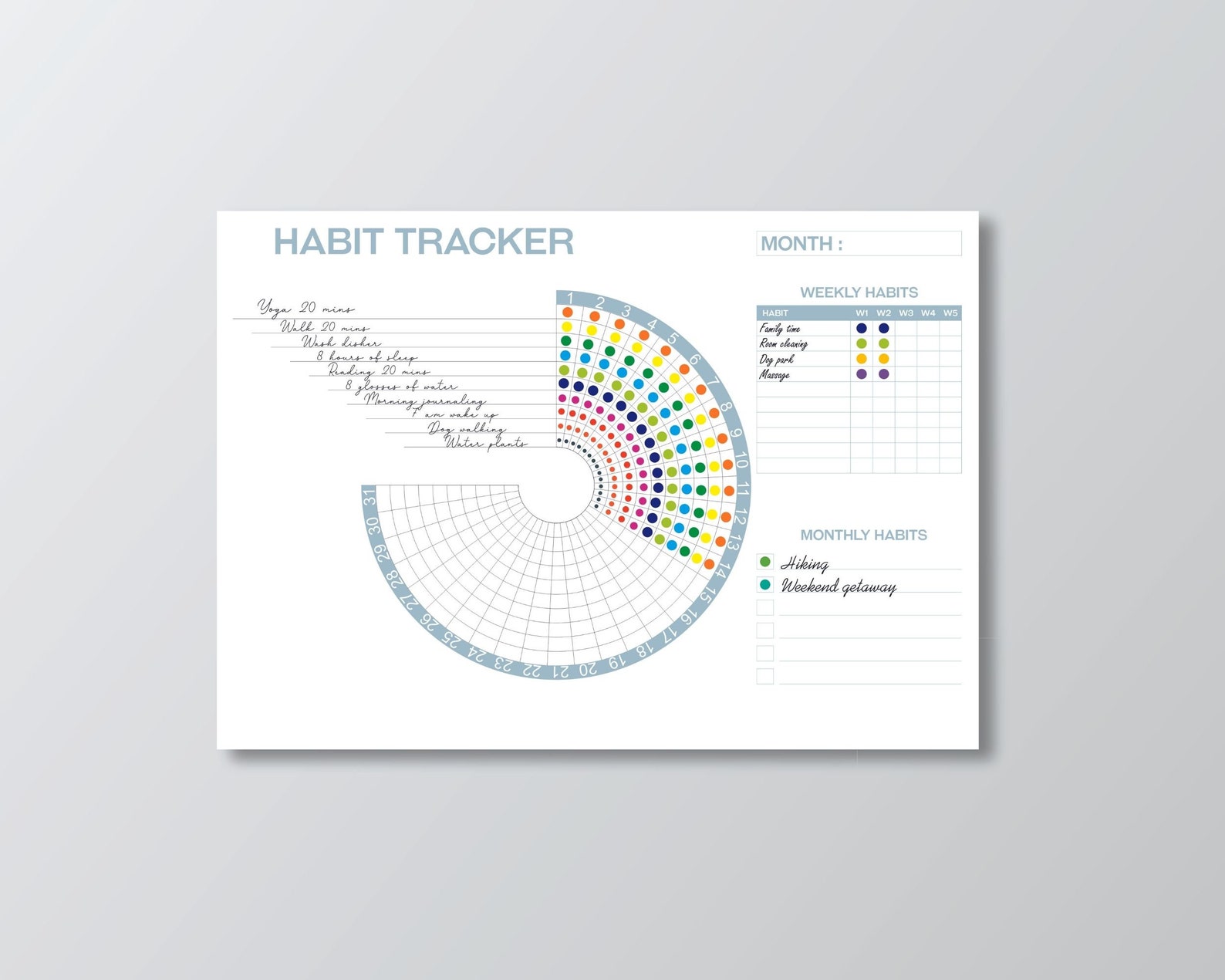 Circular Monthly Habit Tracker Printable, A4/letter (digital Download ...