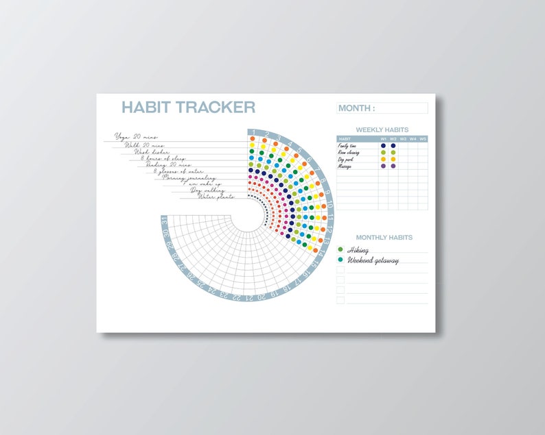 Circular Monthly Habit Tracker Printable, Habit Tracker Template ...