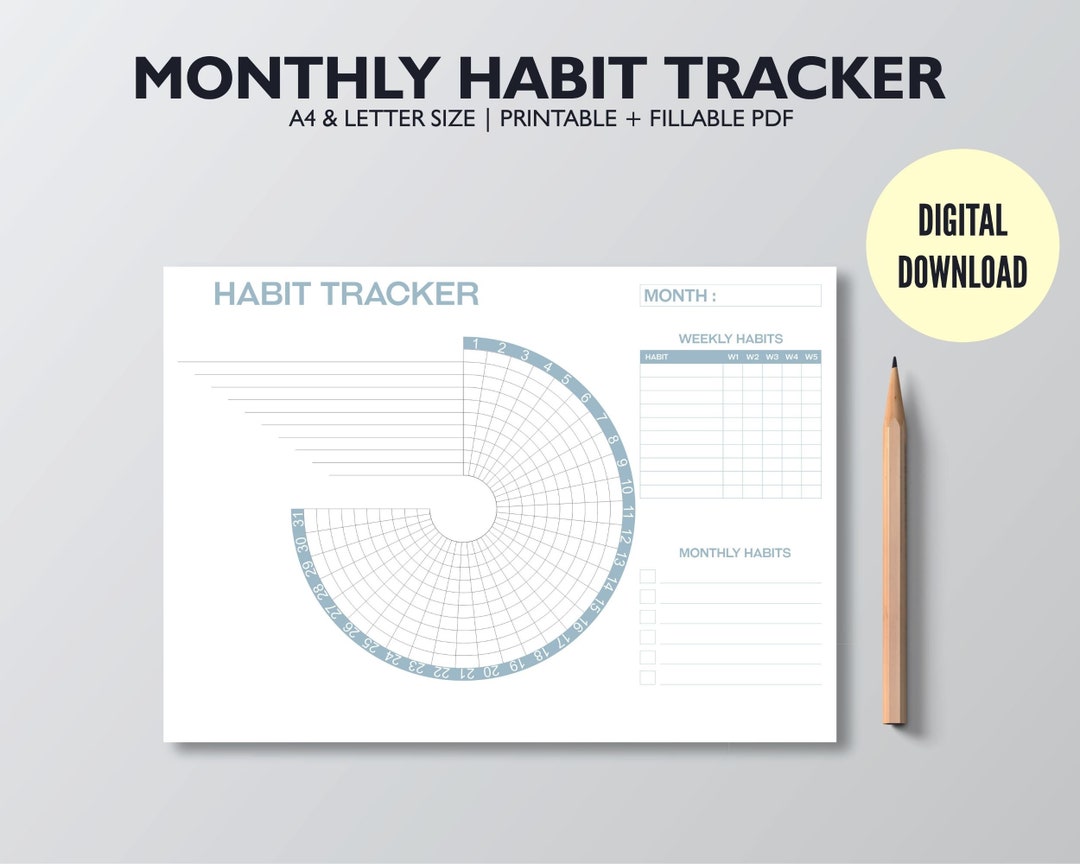 Circular Monthly Habit Tracker Printable, Habit Tracker Template ...