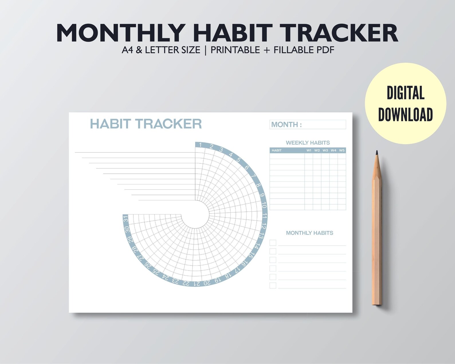 Circular Monthly Habit Tracker Printable, A4/letter (digital Download ...