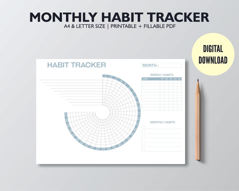 Circular Monthly Habit Tracker Printable, A4/letter (digital Download ...