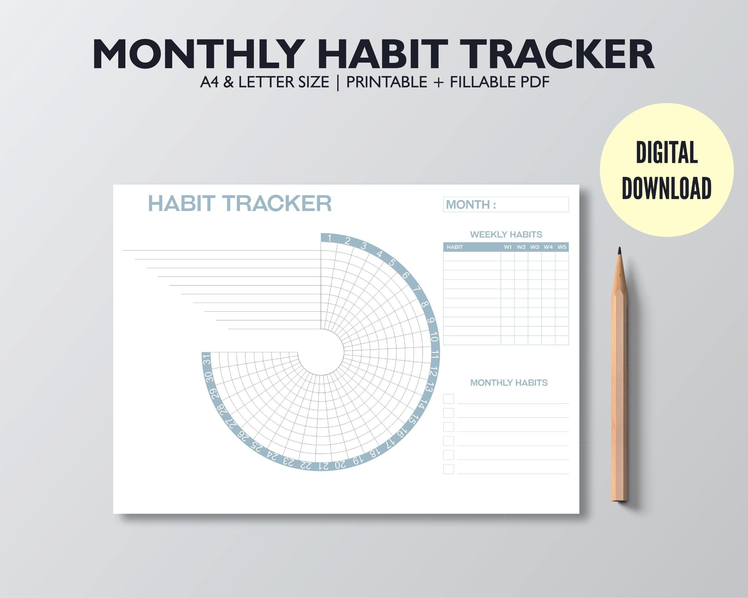 Circular Monthly Habit Tracker Printable, A4/letter (digital Download ...