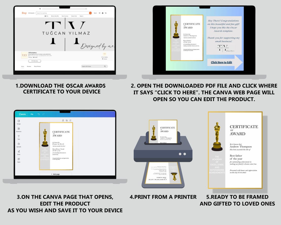 Editable Oscar Award Certificate Template | Printable Award PDF - Etsy