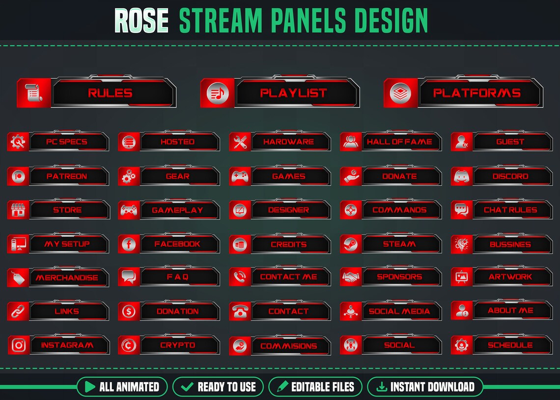 RED Twitch Pack Overlay Screens Overlays Panels Alerts Banner Aesthetic ...
