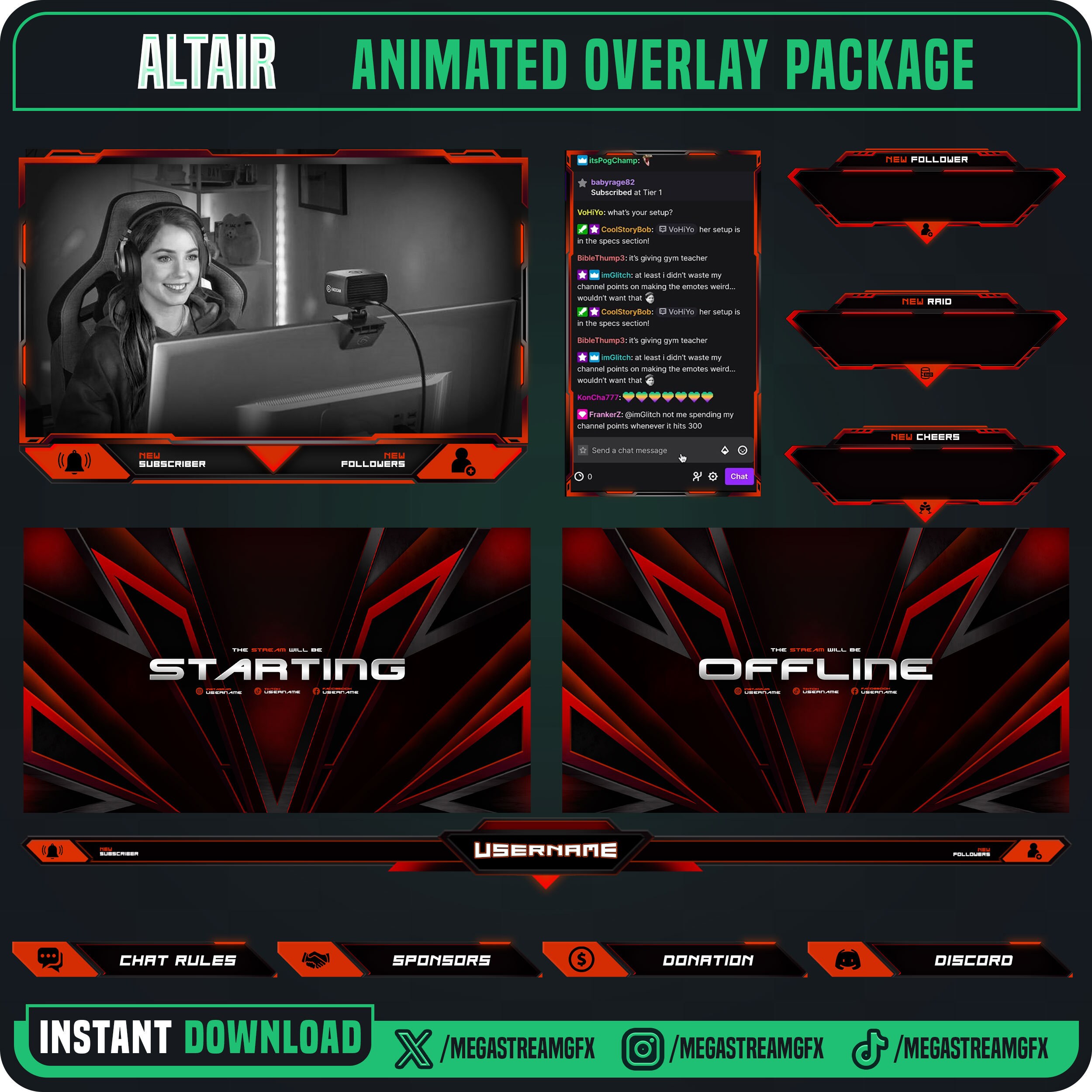 RED Twitch Overlay Package Red Twitch Theme Stream Overlay Pack twitch ...