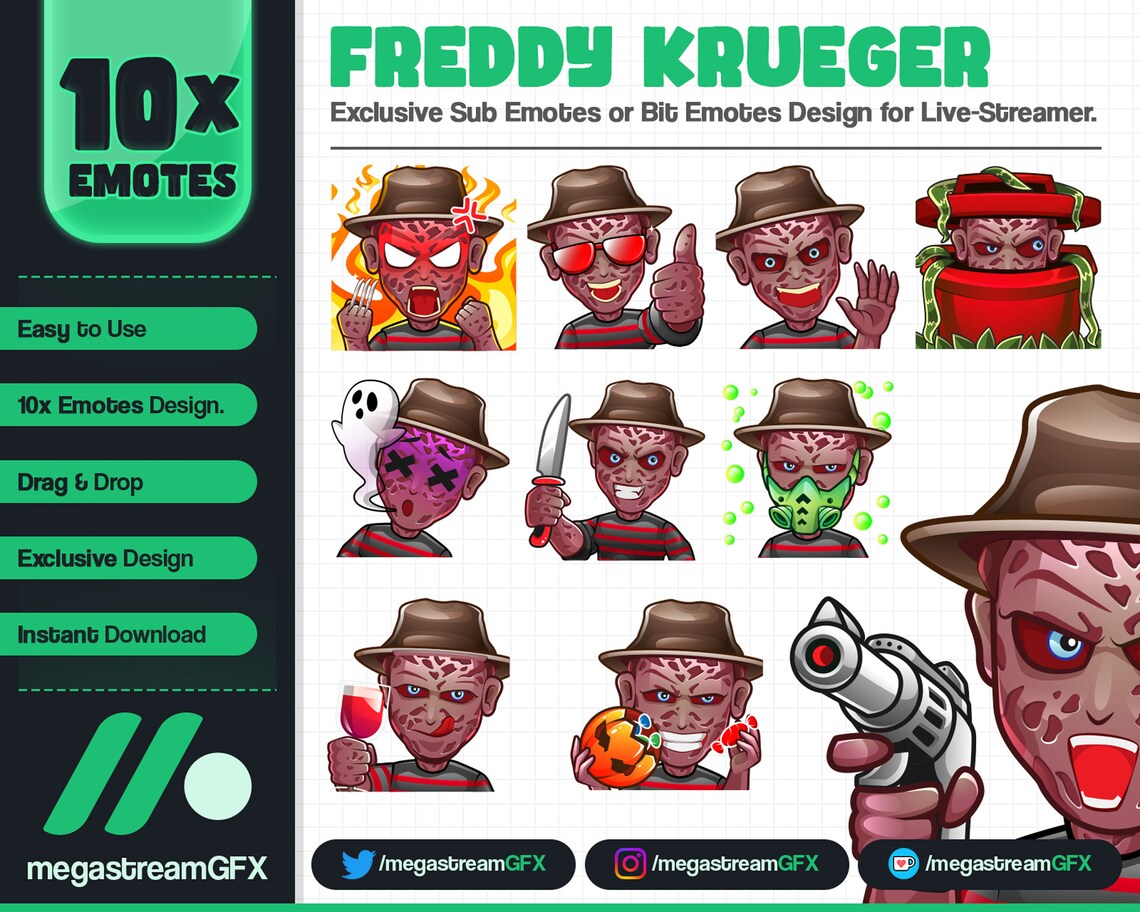 10x Freddy Krueger Twitch Emotes Horror Emotes Halloween Twitch Discord ...