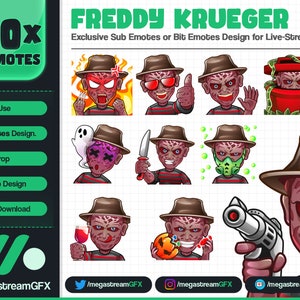 10x Freddy Krueger Twitch Emotes Horror Emotes Halloween Twitch Discord ...