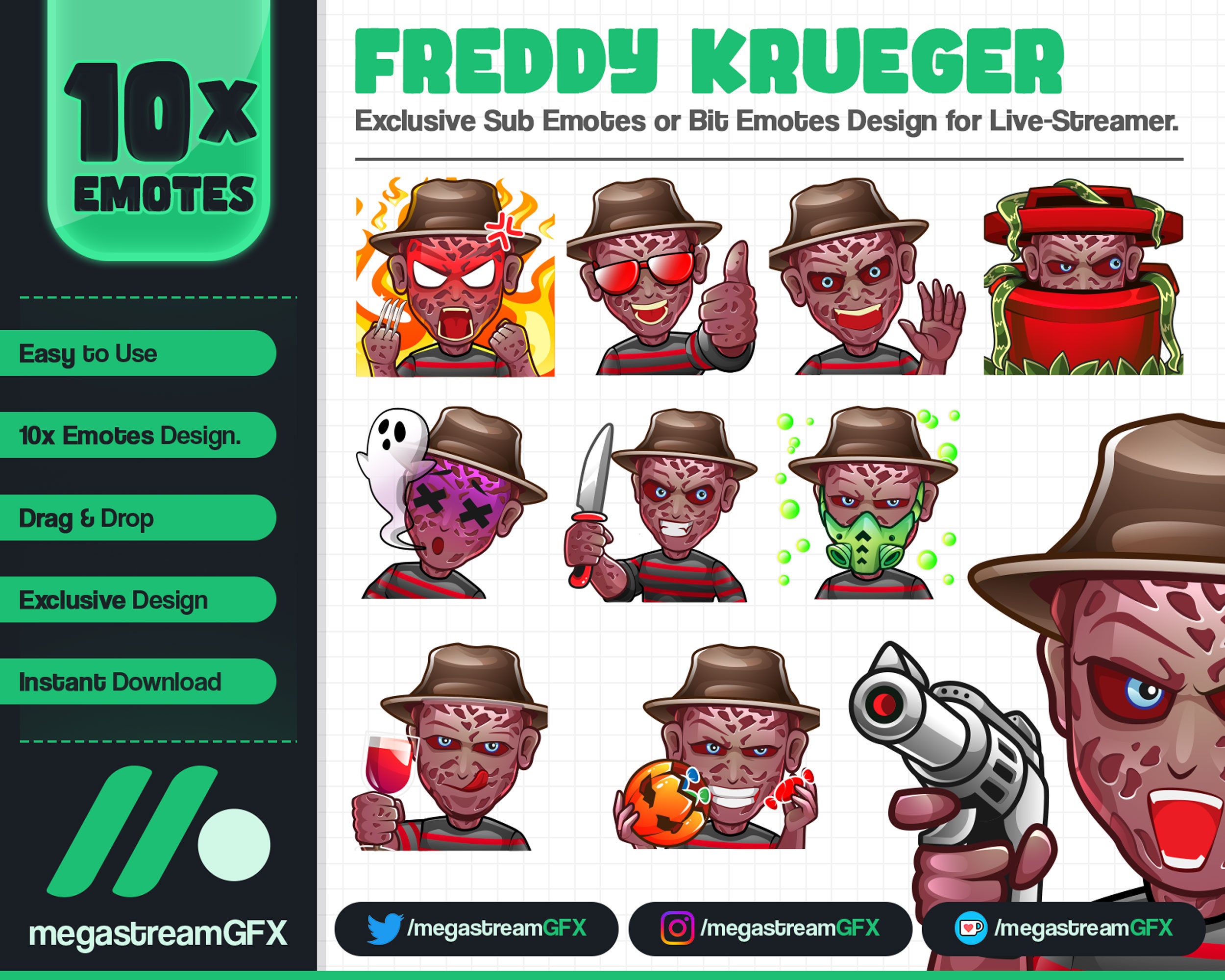 10x Freddy Krueger Twitch Emotes Horror Emotes Halloween Twitch Discord ...