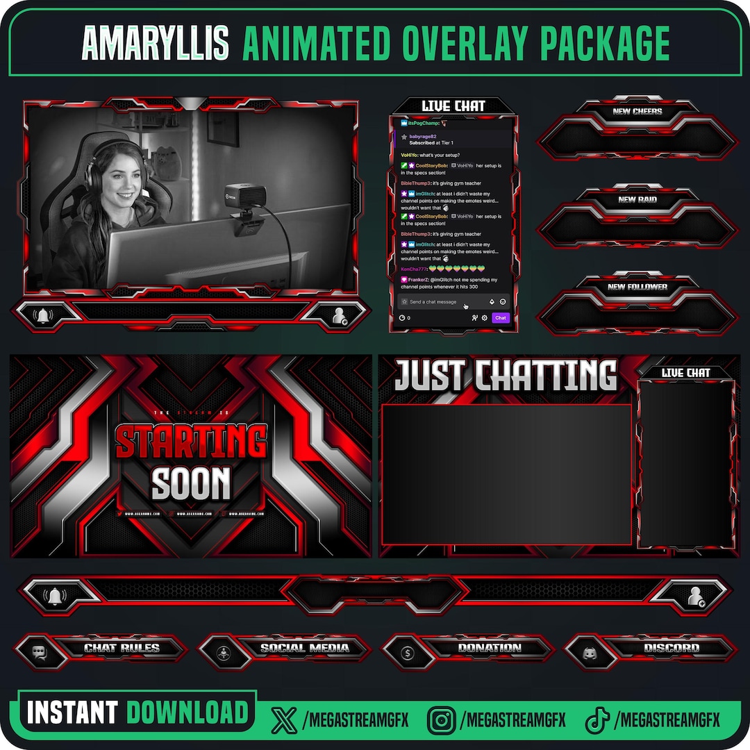 Stream Overlay Package Red Clean Stream Overlays for Twitch, Youtube ...
