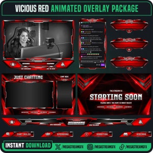 Red Twitch Overlay Stream Package Red Color Stream Overlay Pack for ...