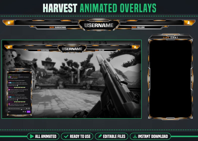 Animated GOLD Stream Overlay for Twitch Youtube Gold - Etsy