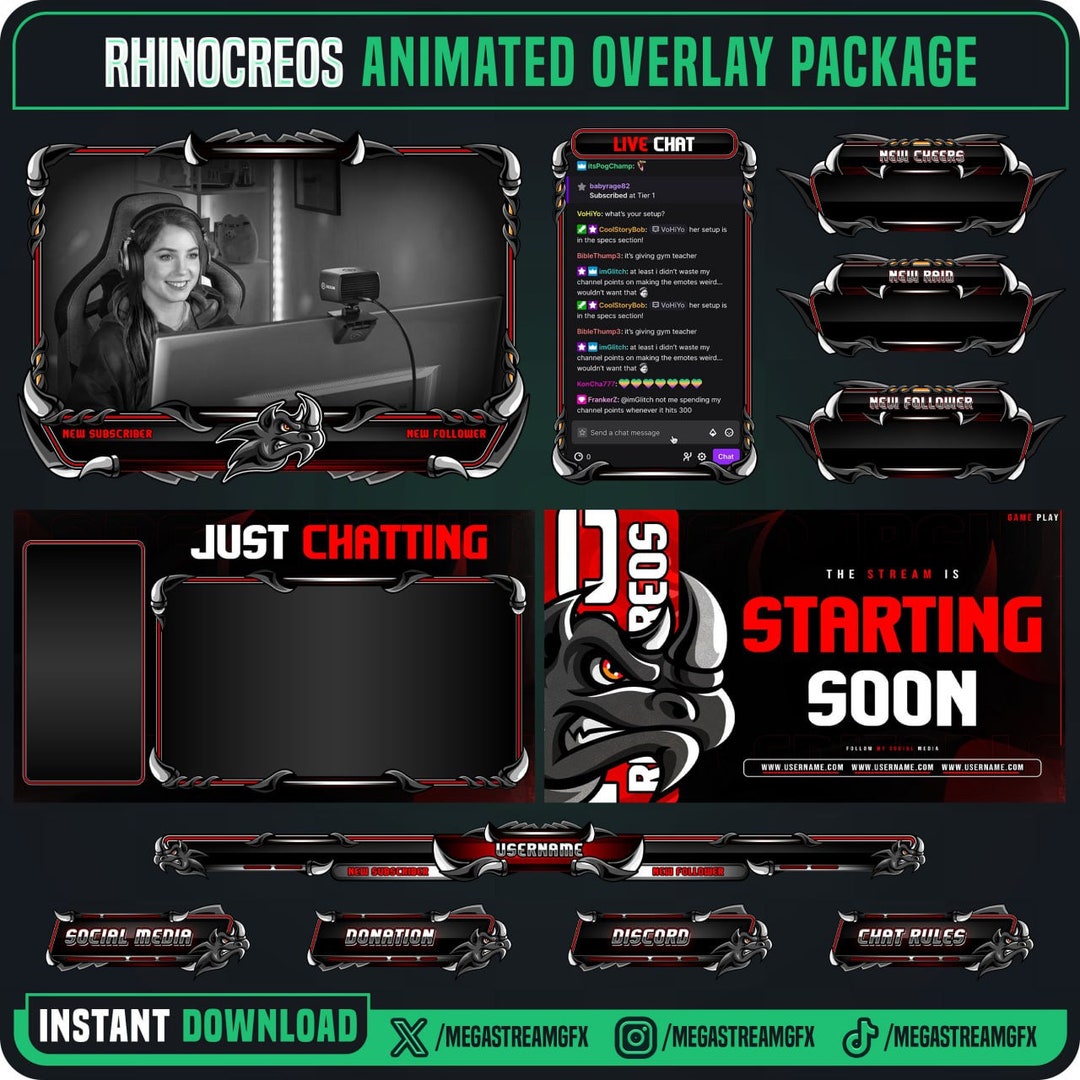 Rhinocreos Stream Overlay Pack - Animal Theme Overlay - Overlay for ...