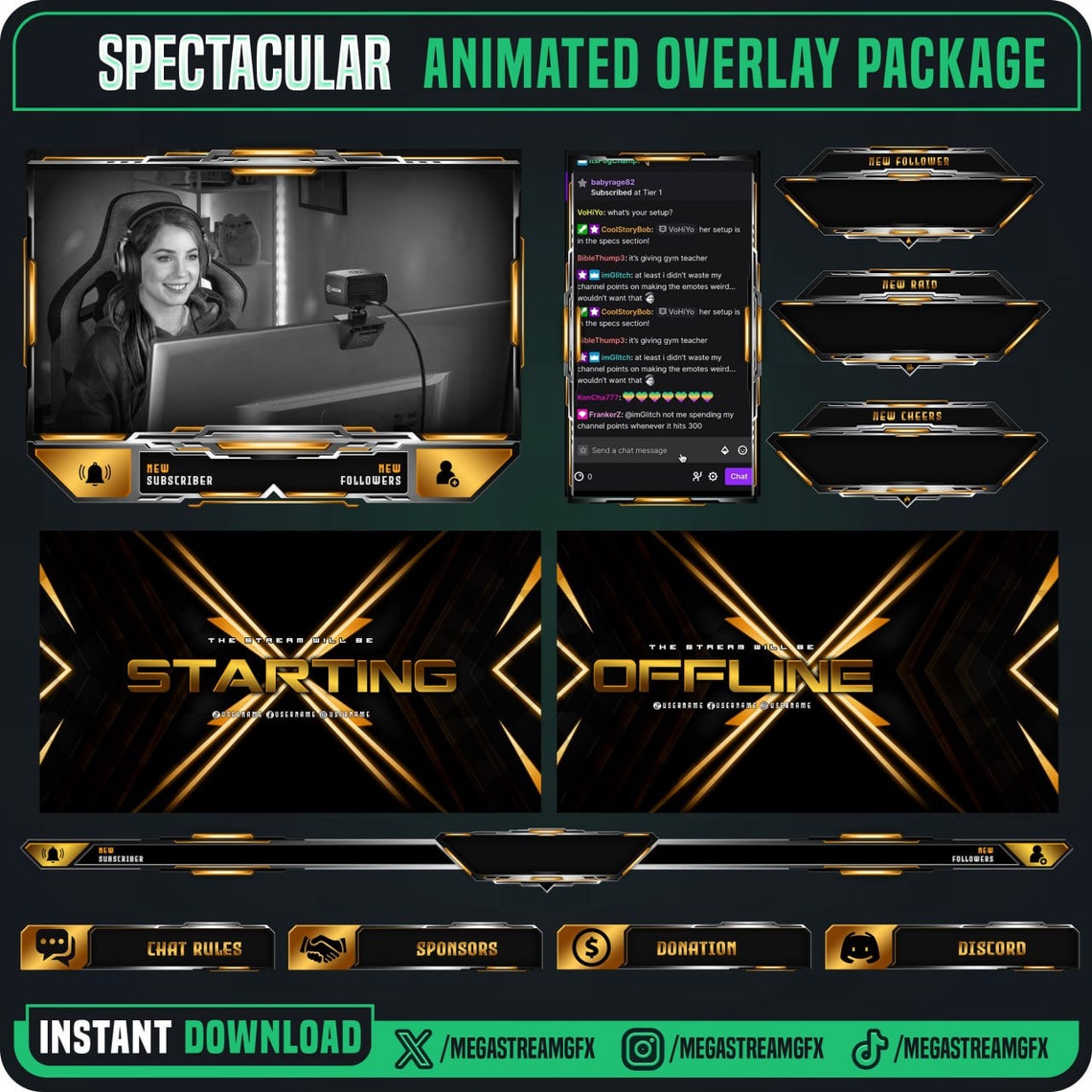 Gold Stream Overlay Package Spectacular Twitch Package Spectacular Kick ...