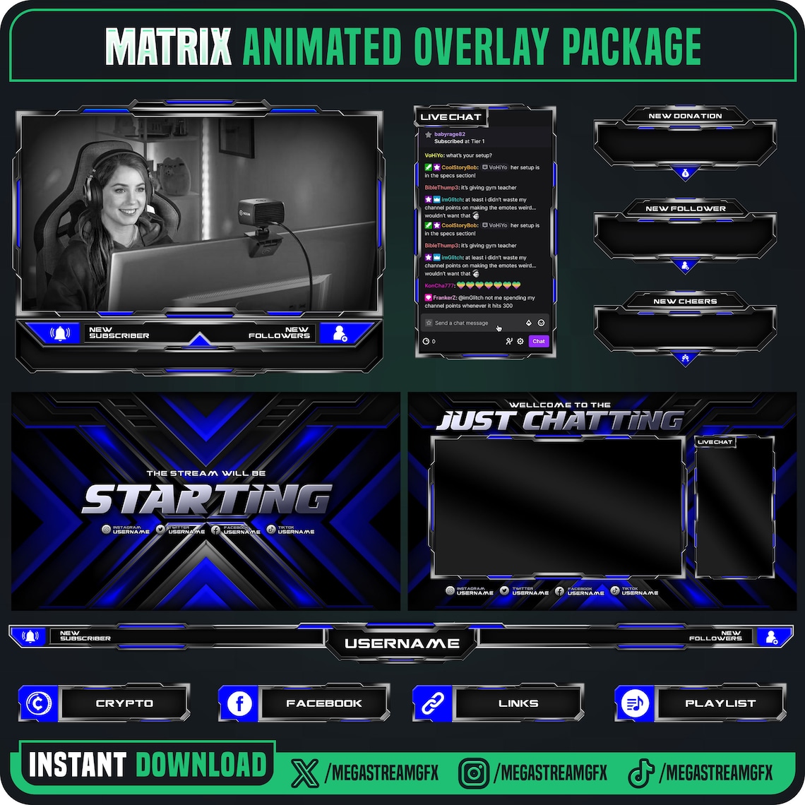 BLUE Twitch Overlay Package Blue Stream Overlay Pack Stream Overlay ...