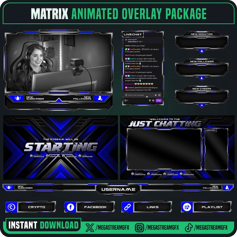 BLUE Twitch Overlay Package Blue Stream Overlay Pack Stream Overlay ...