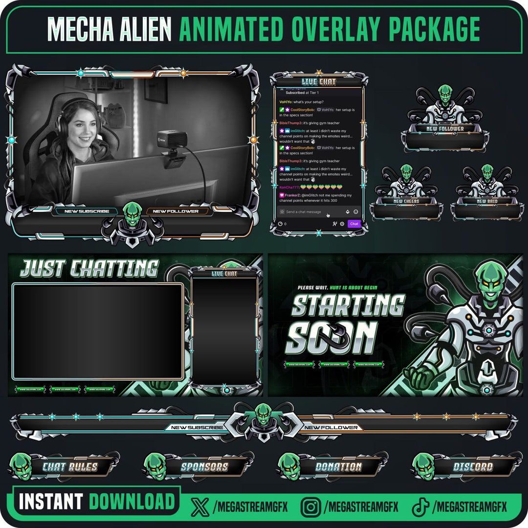 Alien Mecha Stream Overlay Pack - Thematic Overlay - Overlay for Twitch ...