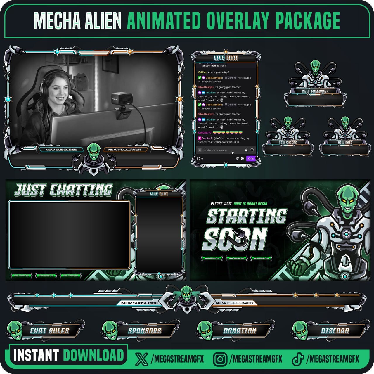 Alien Mecha Stream Overlay Pack Thematic Overlay Overlay For Twitchdicscord Youtubekick