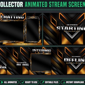Professional Clean Gold Overlay Pack for Twitch Twitch Overlay Stream ...
