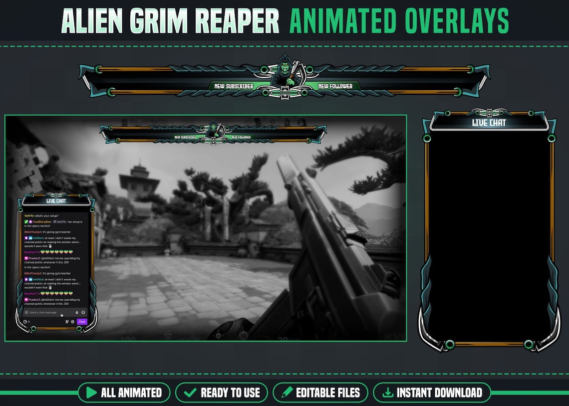 Alien Grim Reaper Stream Overlay Pack Heroic Fantasy Overlays Overlay ...