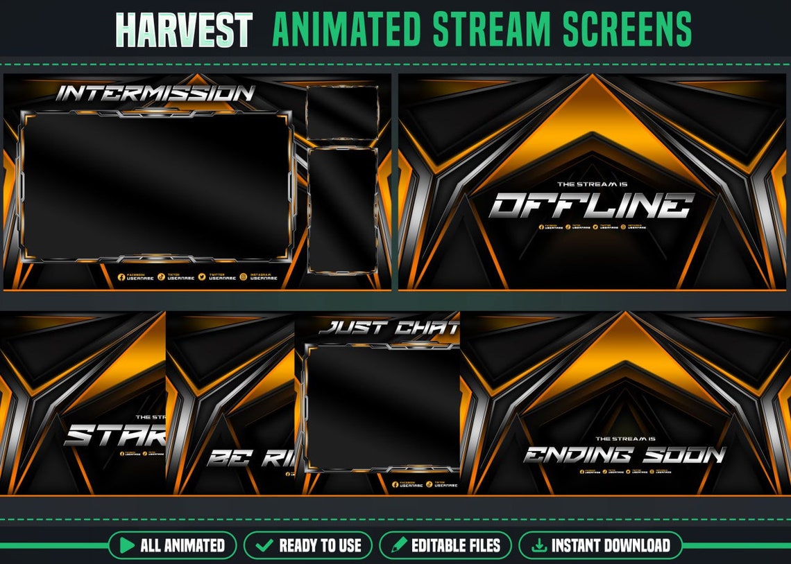 GOLD Stream Overlay for Twitch, Youtube Gold Overlay Stream Package ...