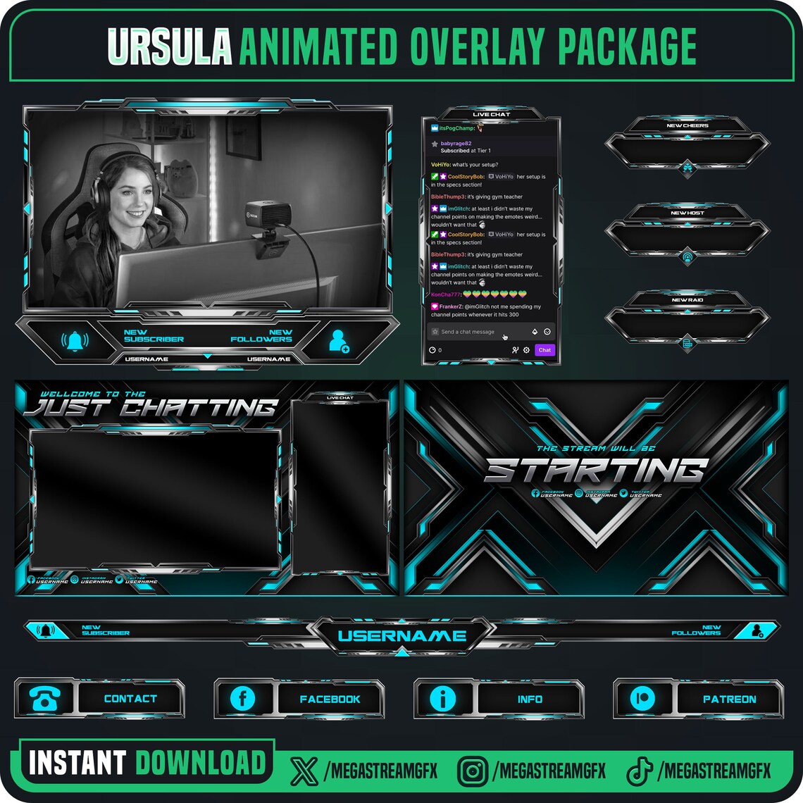 CYAN Twitch Overlay Package Cyan Stream Overlay Pack Stream Overlay ...