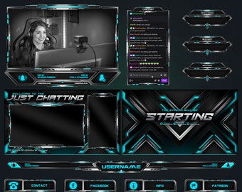 Twitch Overlay Package Cyan Animated Stream Overlay Pack Cyan Twitch ...