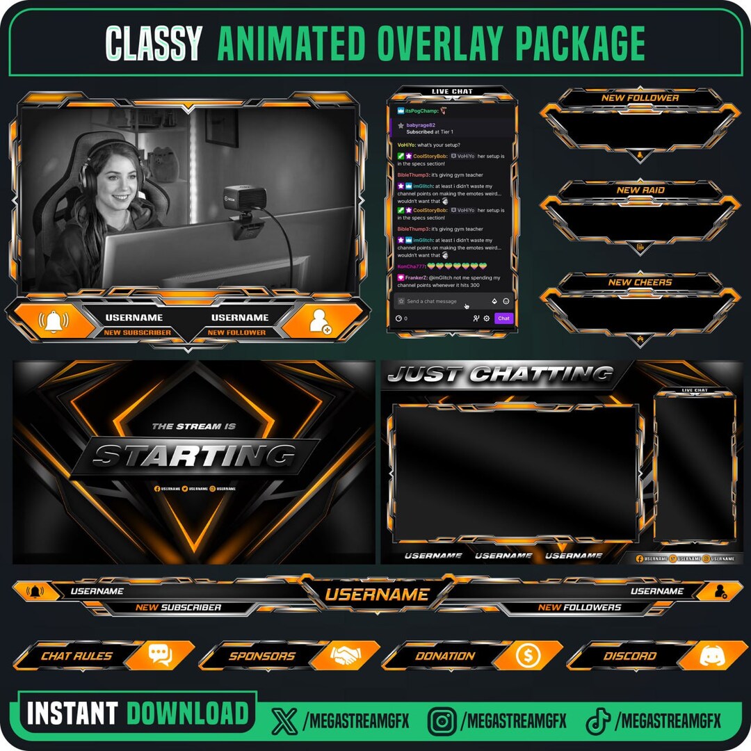 Professional Clean Orange Overlay Pack for Twitch Twitch Overlay Stream ...