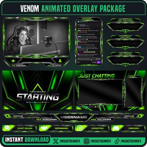 Professional Clean Green Overlay Pack for Twitch Twitch Overlay Stream ...