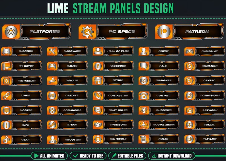 Orange Stream Package Twitch Overlay I Twitch Panels I Twitch Alert I ...