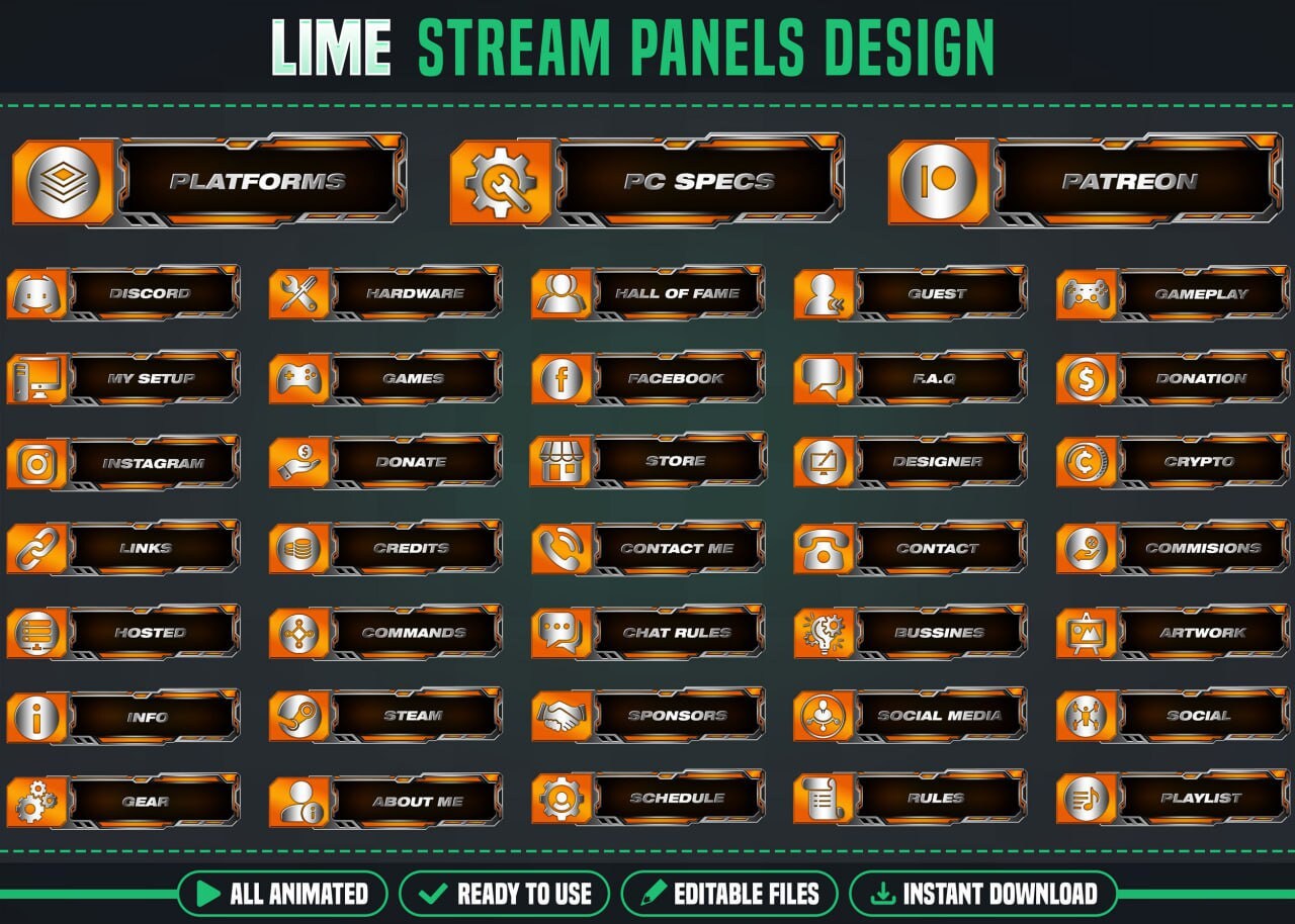 Orange Stream Package Twitch Overlay I Twitch Panels I Twitch Alert I ...