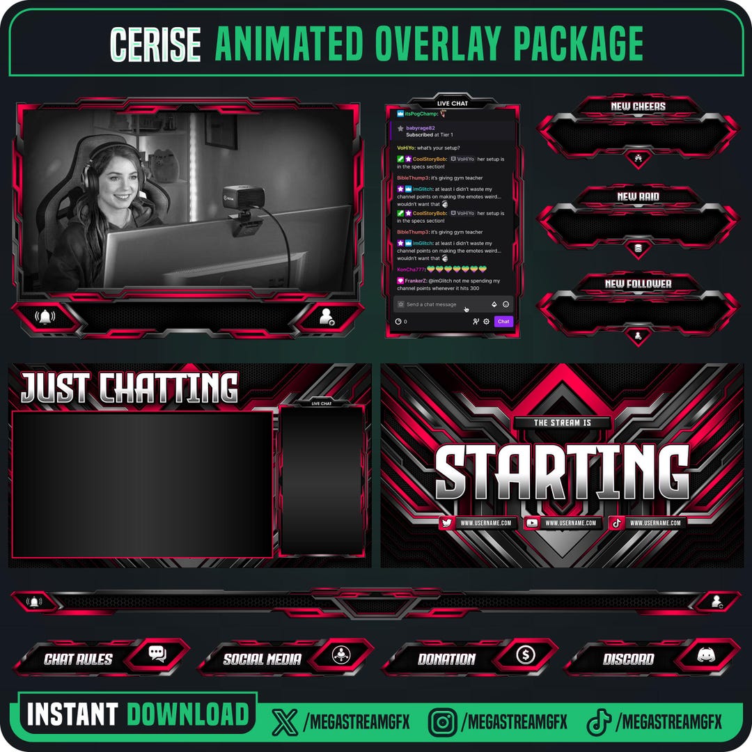 Professional Pink Overlay Clean Stream Overlays Package for Twitch ...