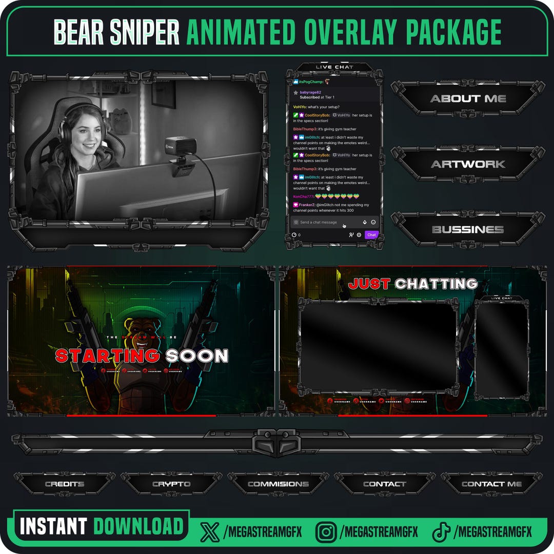 Bear Sniper Overlay Package Stream Overlay Pack Military Theme Esport ...