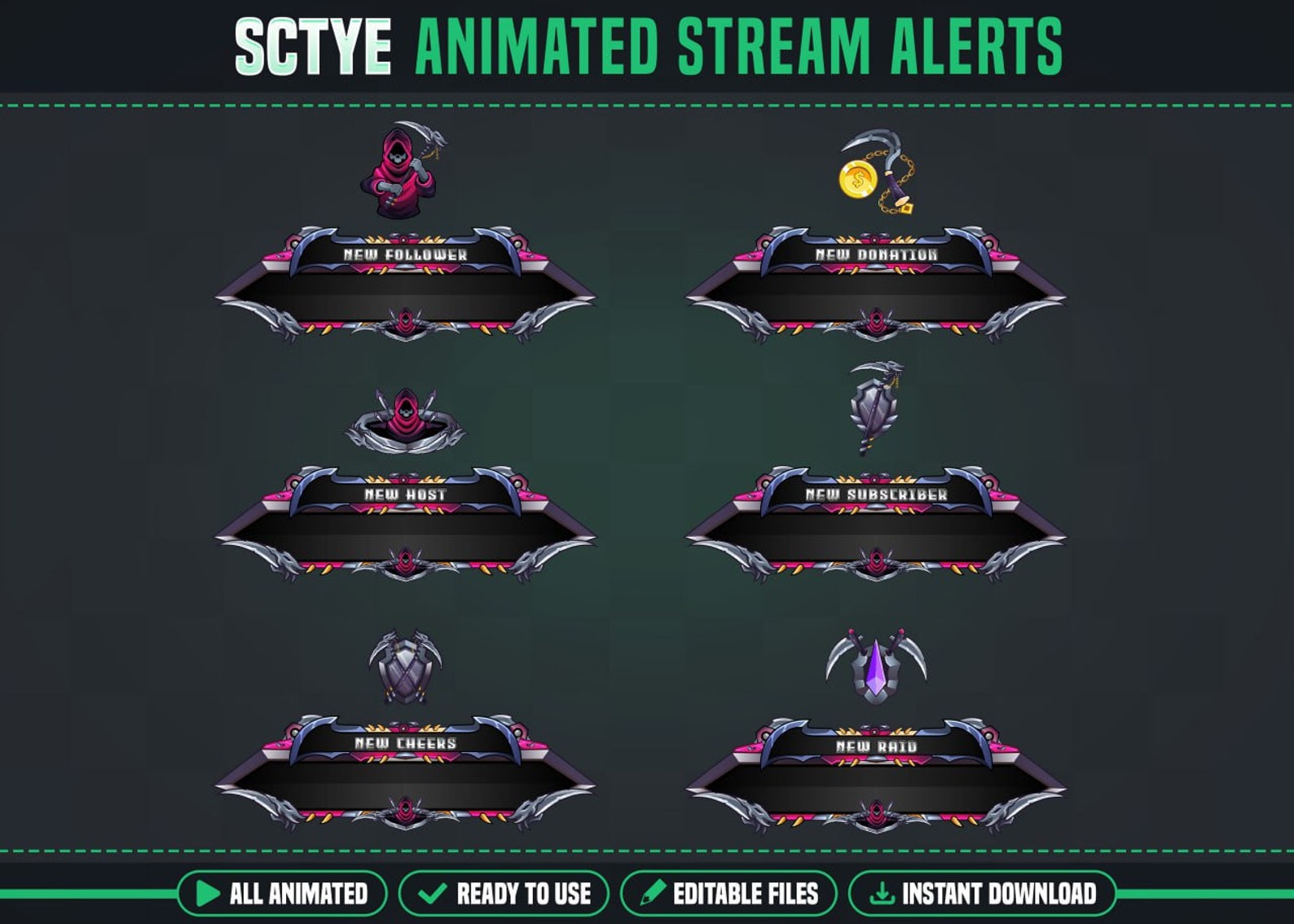 Reaper Theme Stream Overlay Package Horror Twitch Overlay Twitch Webcam ...