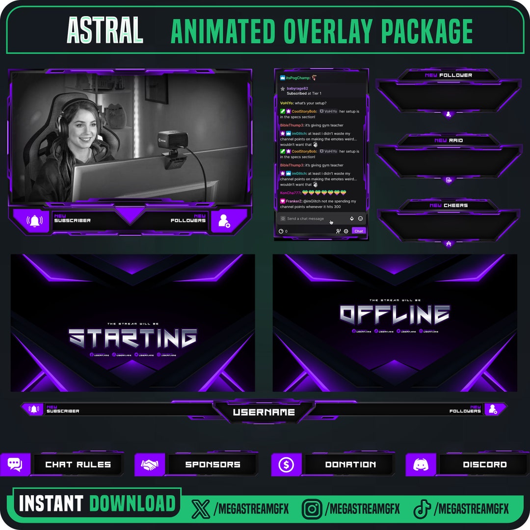 PURPLE Twitch Overlay Package Purple Twitch Theme Stream Overlay Pack ...