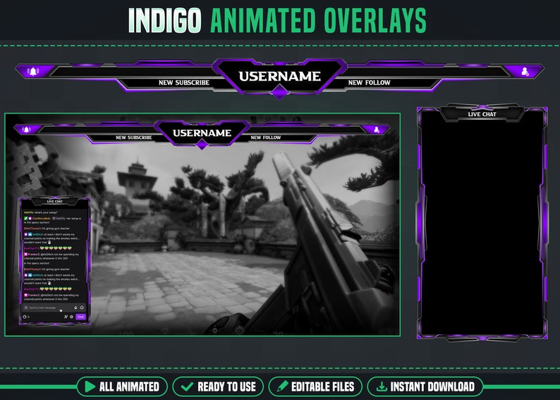 PURPLE Clean Overlay Pack for Twitch, Youtube Purple Overlay Stream ...