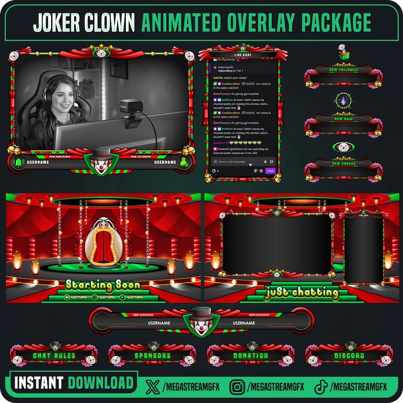 Clown Joker Stream Overlay Package Overlay for Twitch/dicscord /youtube ...