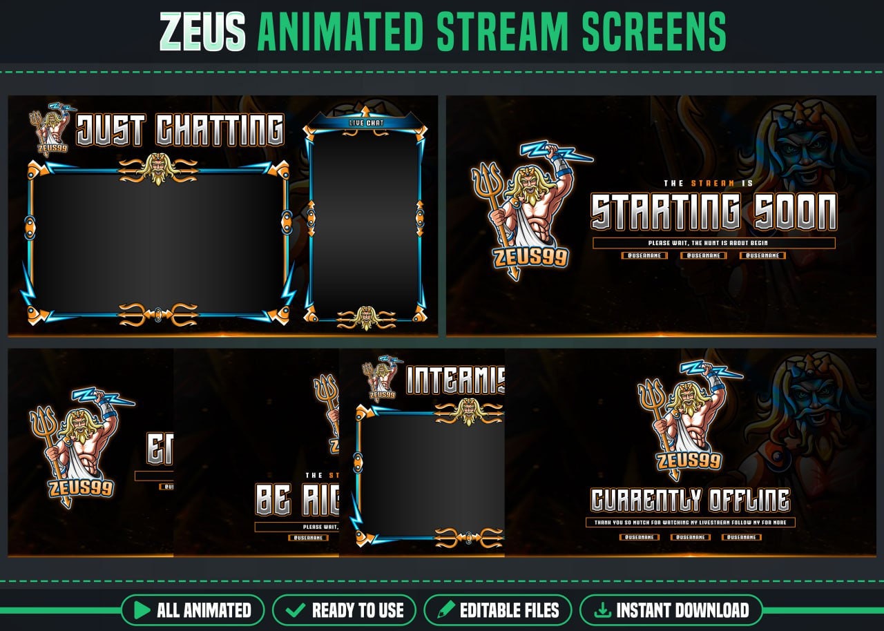 Zeus Stream Overlay Package Thematic Overlay Overlay for Twitch ...