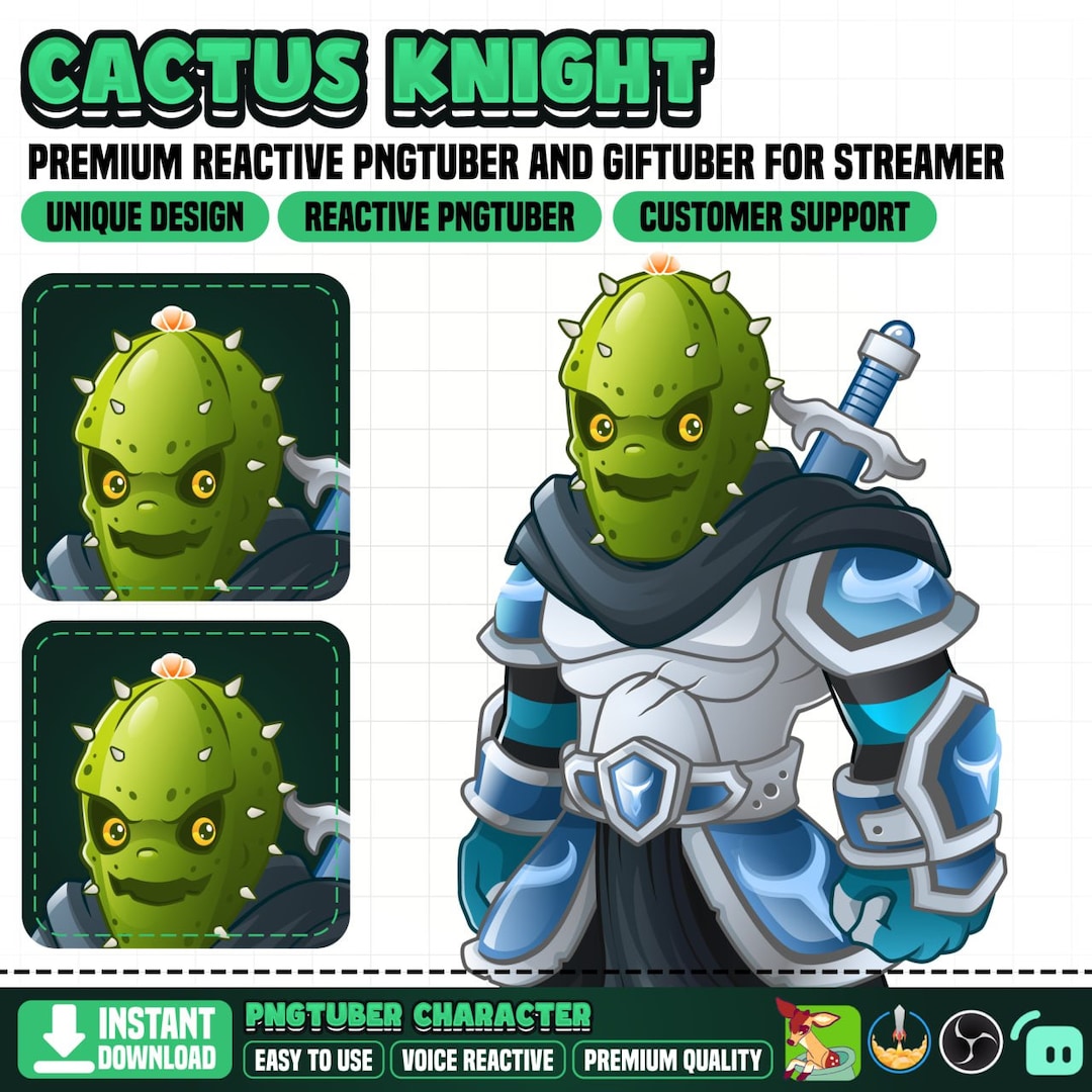 Cactus Knight Pngtuber Premade Pngtuber Thematic Pngtuber Animal ...