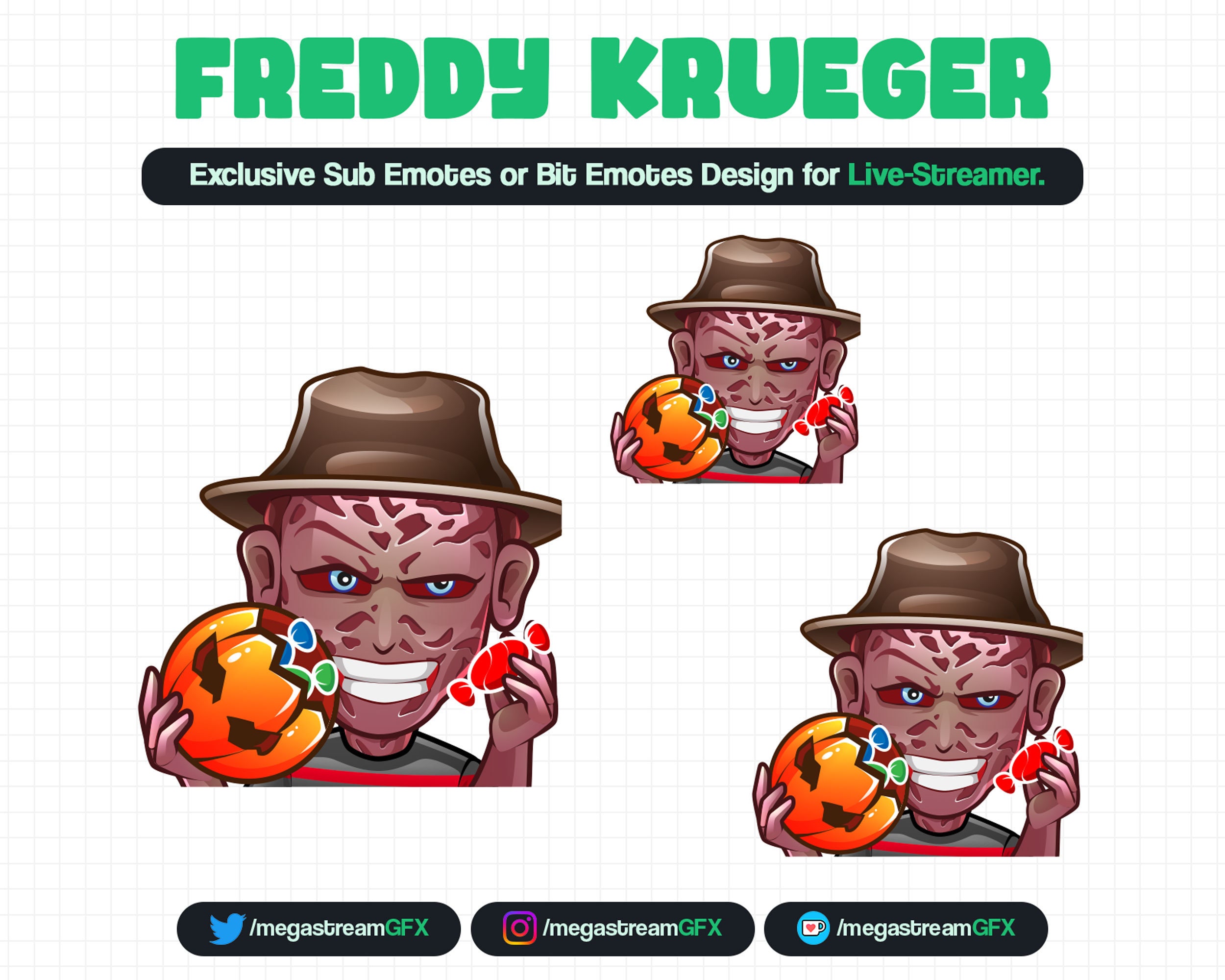 10x Freddy Krueger Twitch Emotes Horror Emotes Halloween Twitch Discord ...