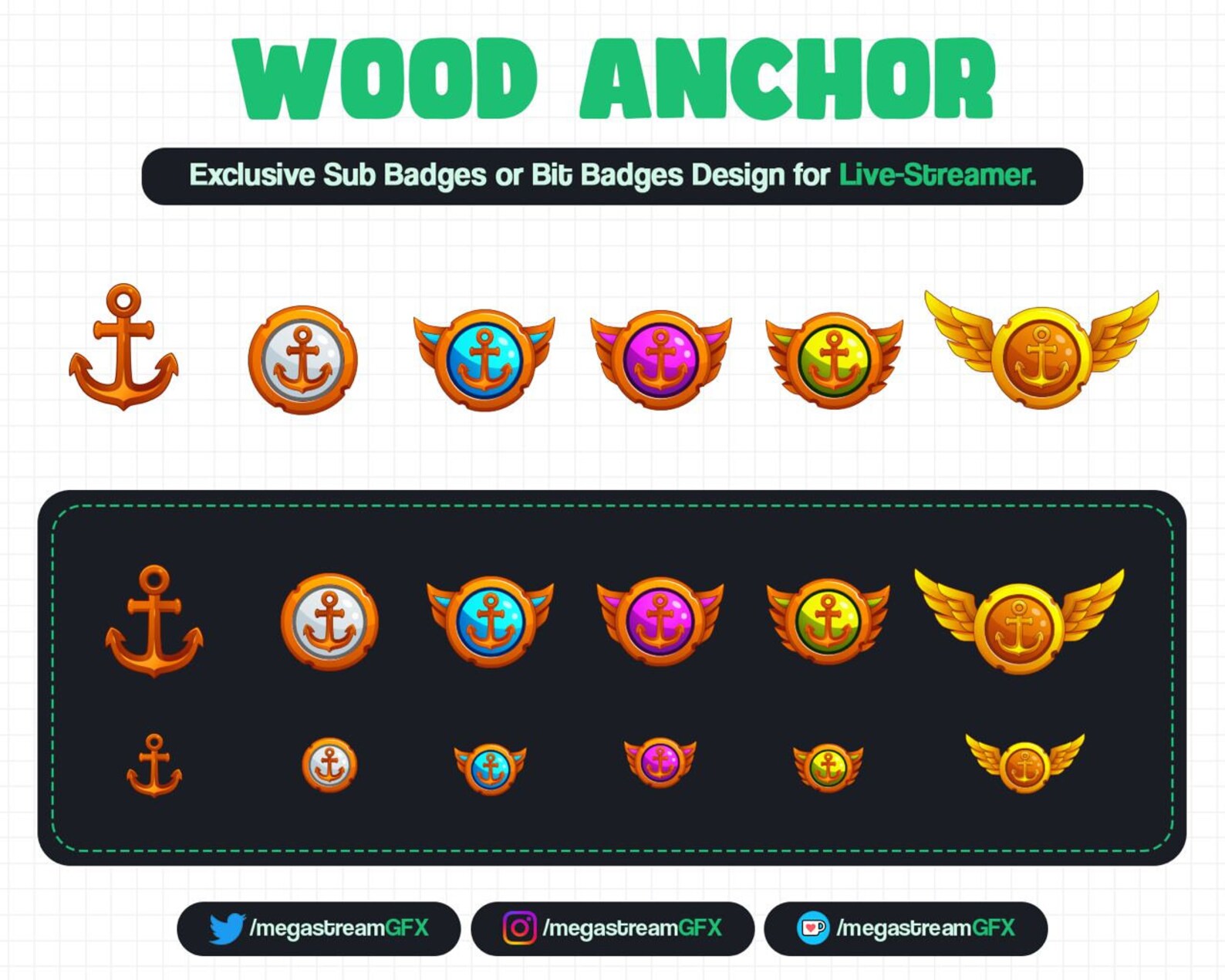 Golden Wood Anchor Sub Badges or Bit Badges Wood Anchor Loyalty Badges ...