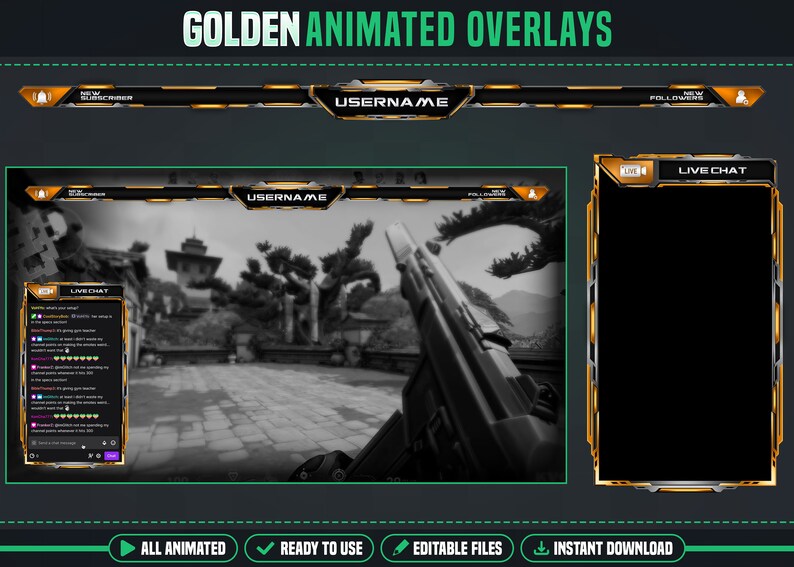 GOLDEN Twitch Overlay Package Gold Stream Overlay Pack Stream Overlay ...